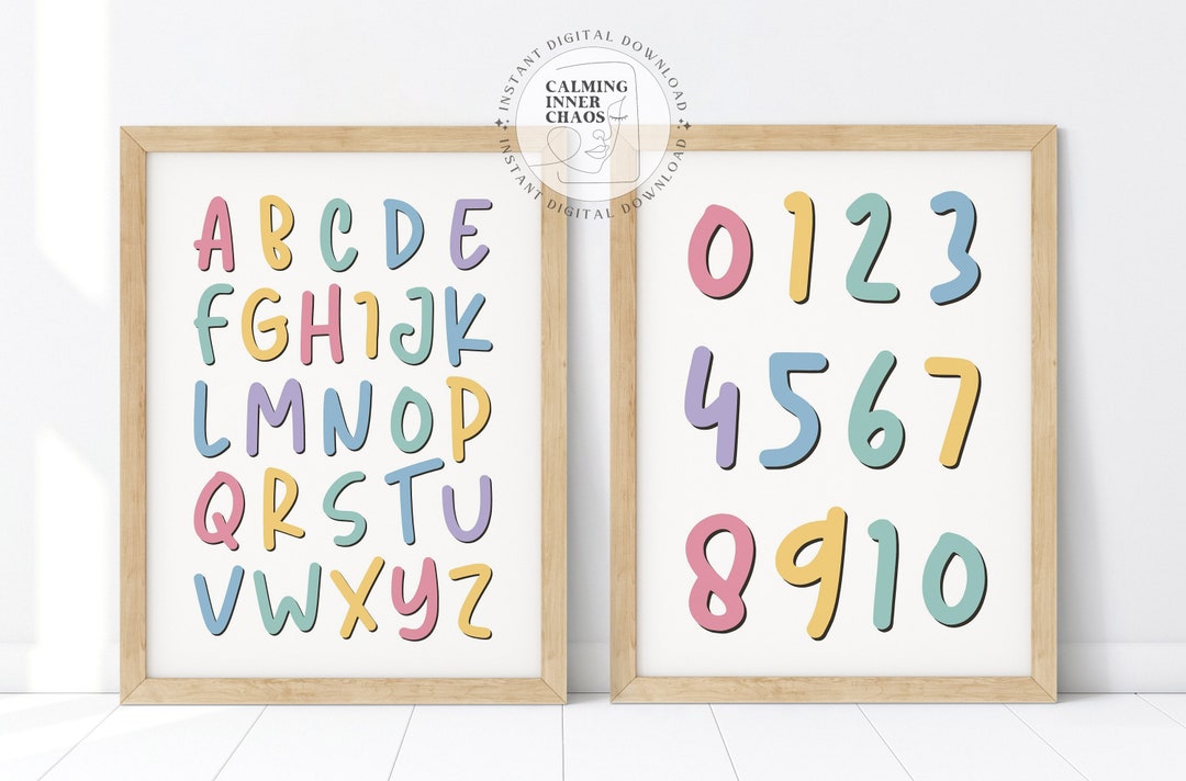 Rainbow Alphabet Poster, ABC Poster, 123 Chart Print, Number Chart 123 ...