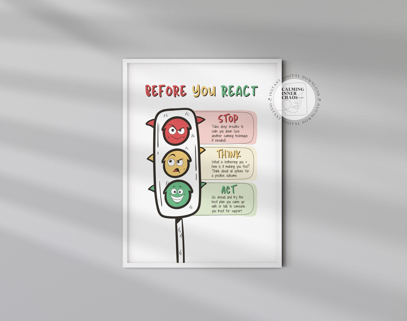 Stop Think Go, CBT Poster, Traffic Light Emotions, Stop Think Act ...
