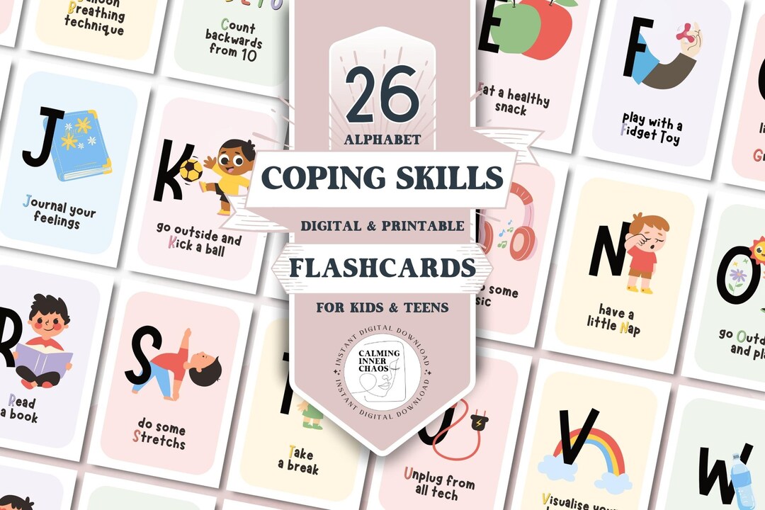26 Coping Skills Alphabet Printable Flashcards for Kids & Teens, Self ...