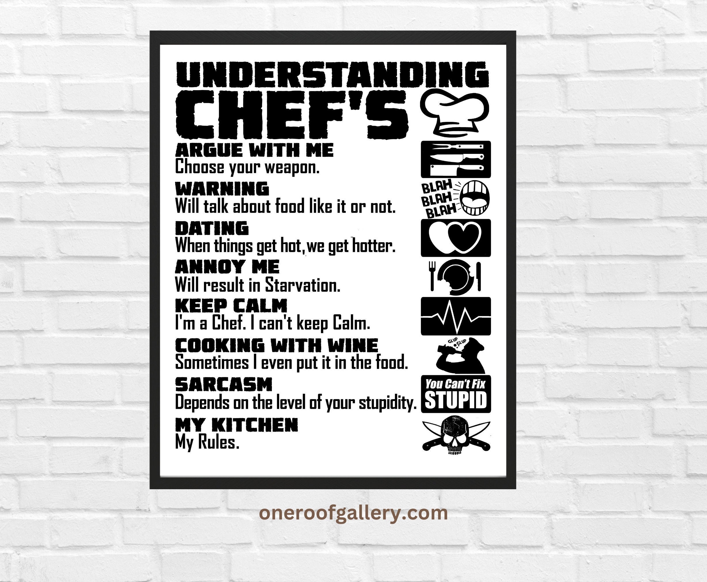 Chef Wall Art, Funny Kitchen Wall Print, Chefs Humour Print, Funny ...
