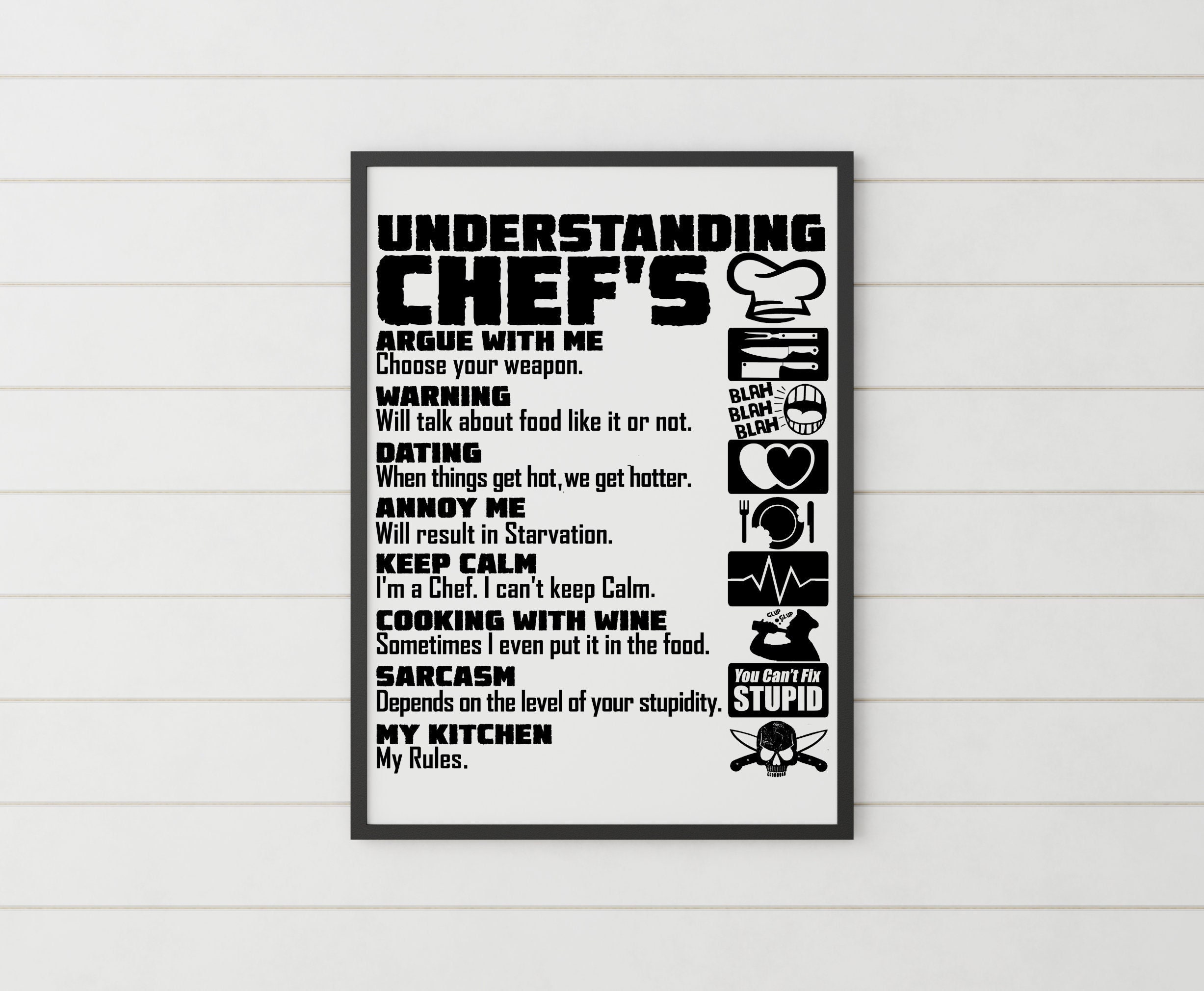 Chef Wall Art, Funny Kitchen Wall Print, Chefs Humour Print, Funny ...
