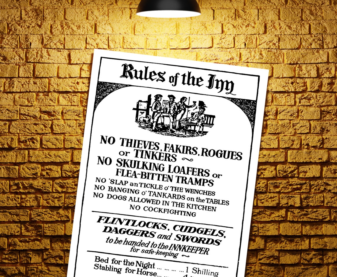 Bar Art Print Pub Wall Art Rules of the Inn 18th Century - Etsy