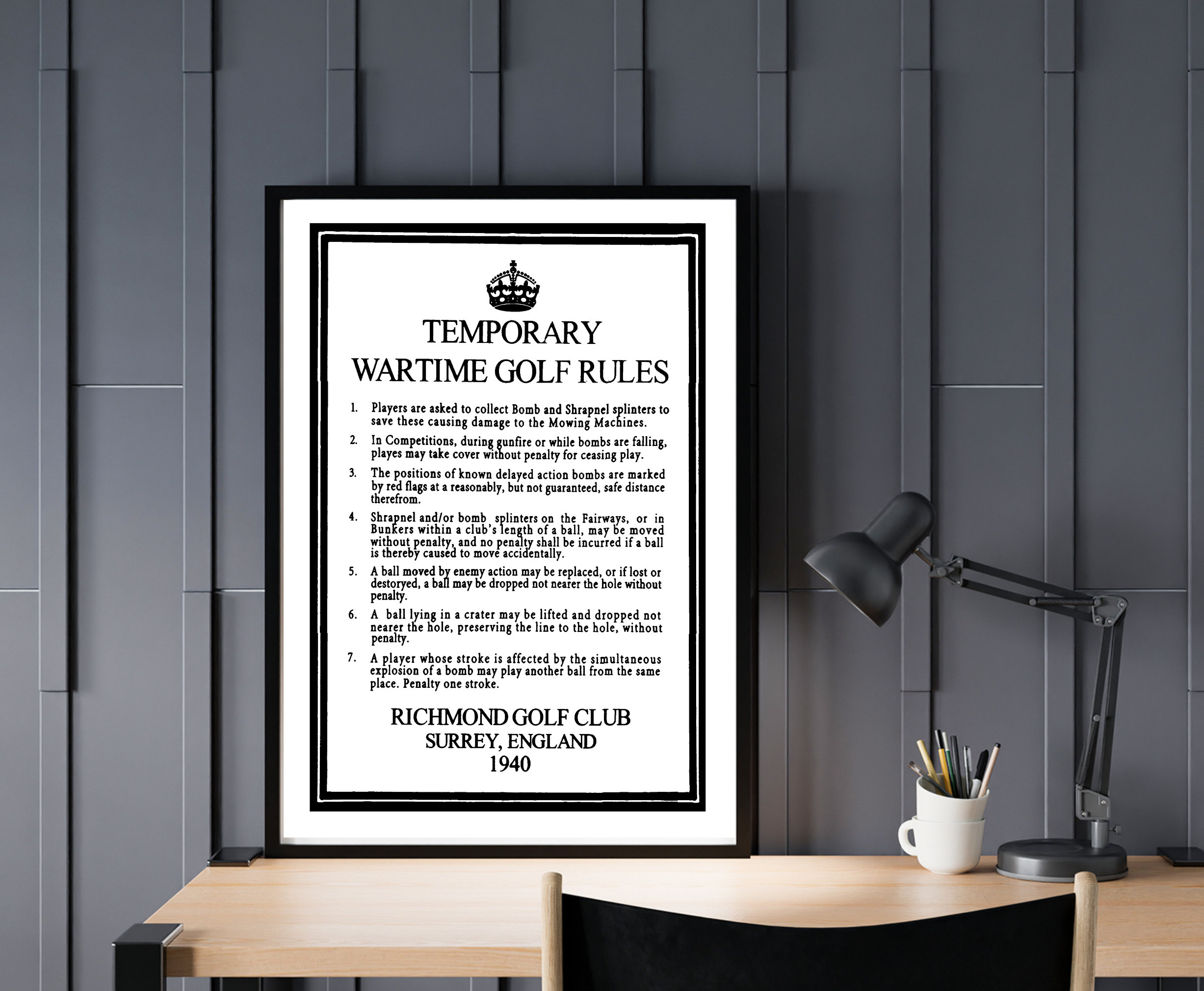 Temporary Wartime Golf Rules Wall Art, Golf Club Wall Art, Golfing ...