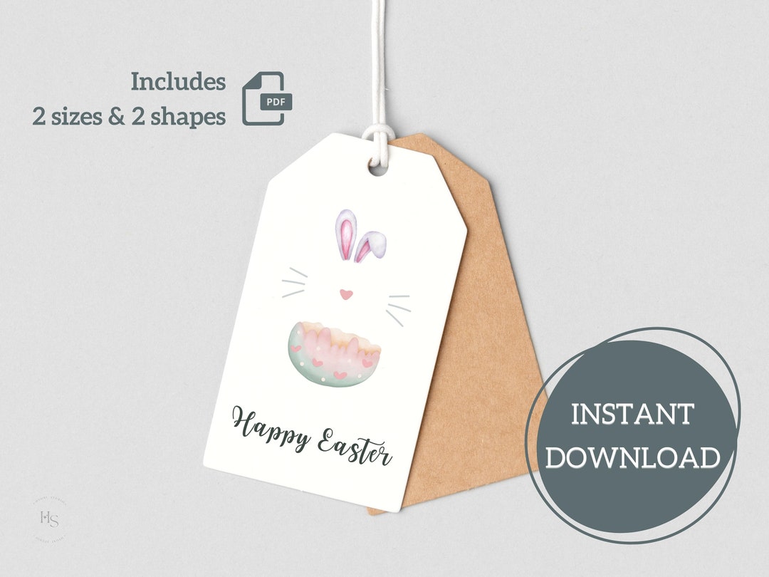Happy Easter Bunny Printable Gift Tag | Watercolor | 1.5x2.5, 2x3.5 ...