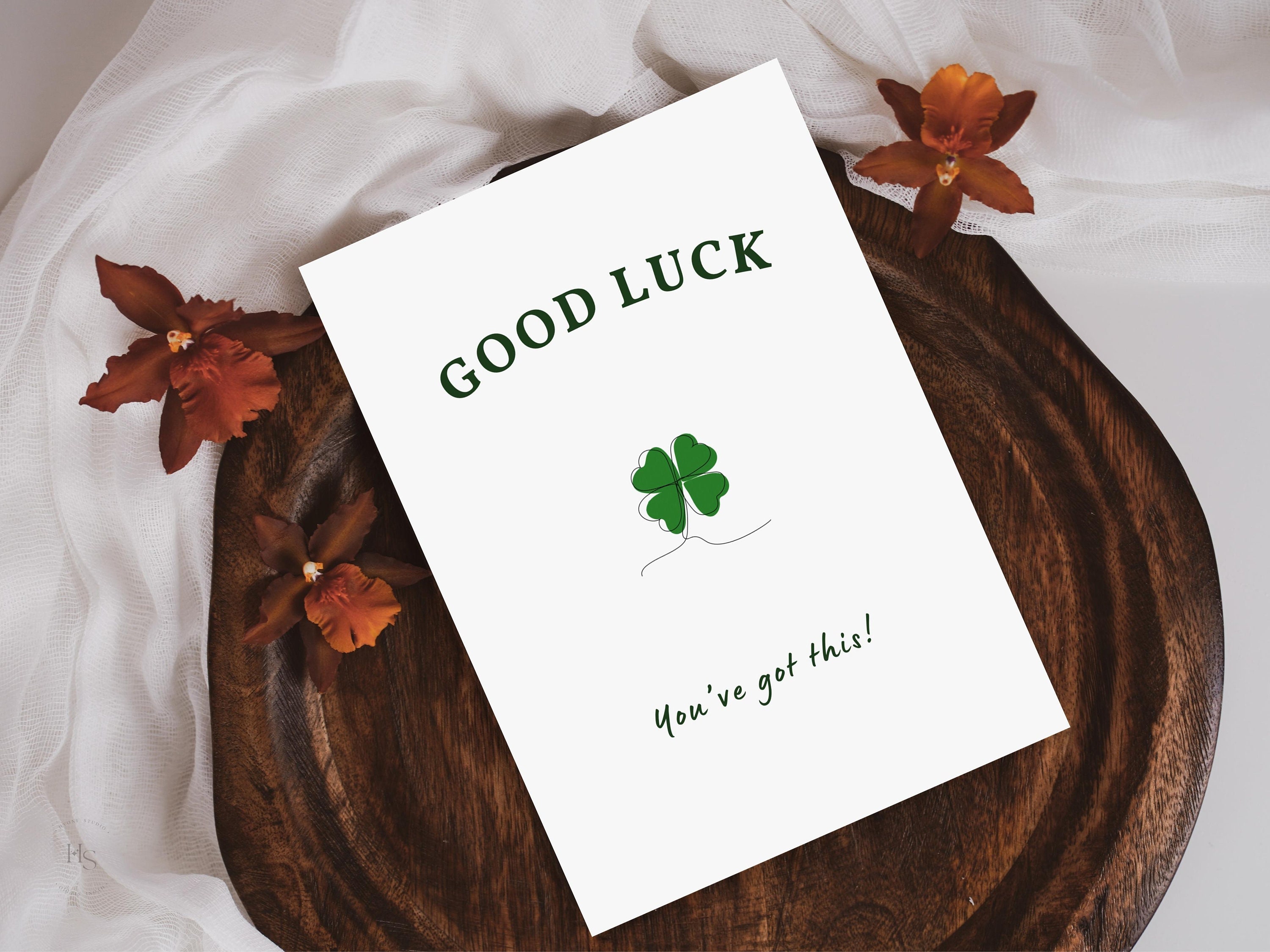 Good Luck Printable Card Four-leaf Clover 4.25x5.5, 5x7 A2, A7 Folded ...