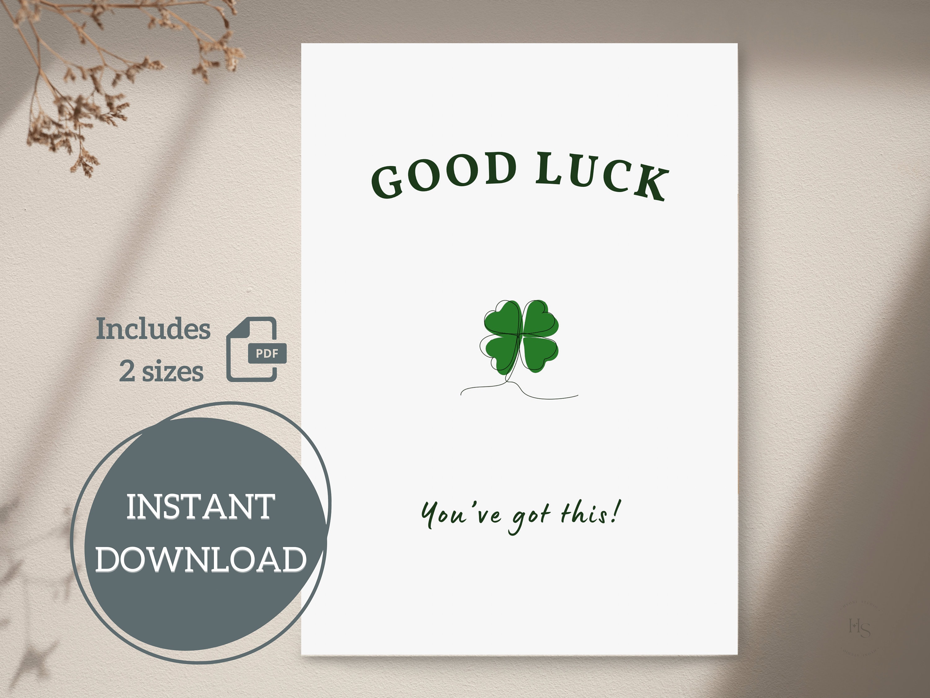 Good Luck Printable Card | Four-leaf Clover | 4.25x5.5, 5x7 | A2, A7 ...