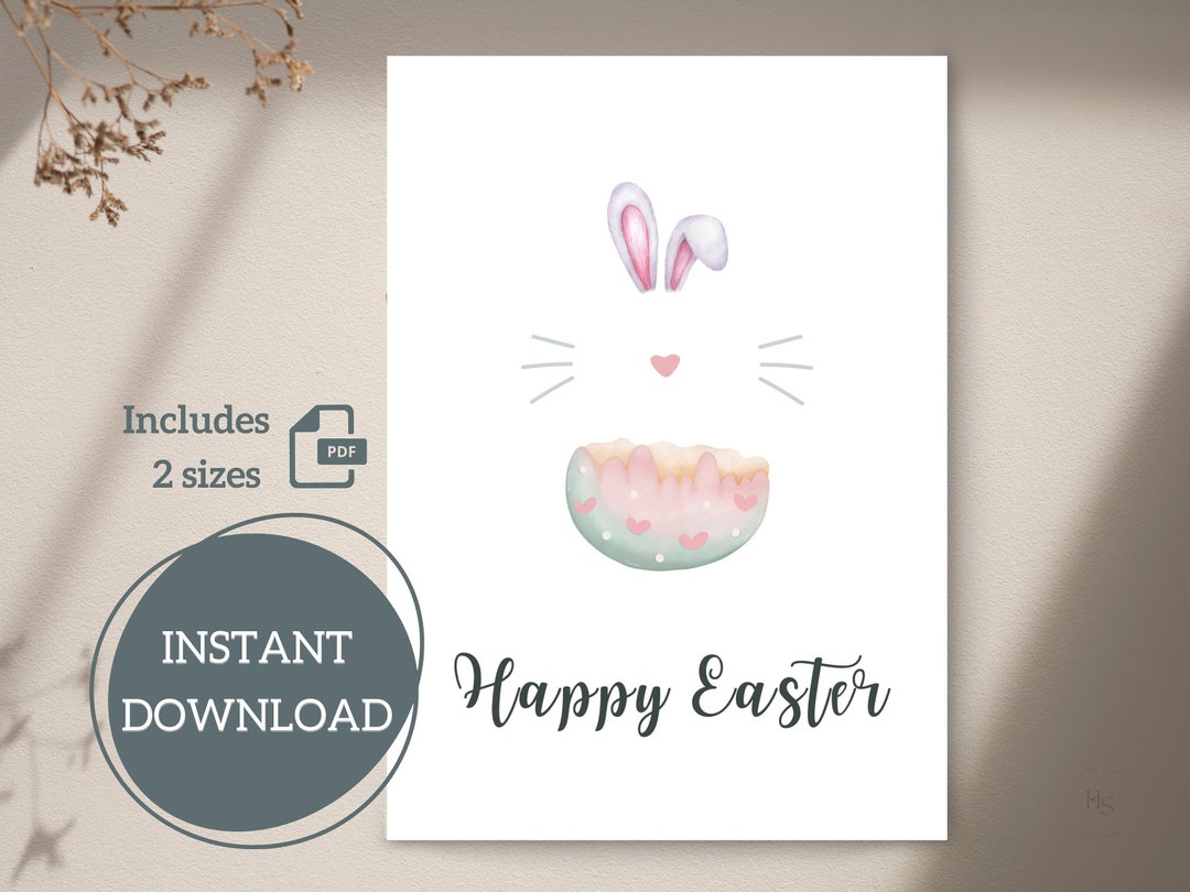 Happy Easter Bunny Printable Card | Watercolor | 4.25x5.5, 5x7 | A2, A7 ...