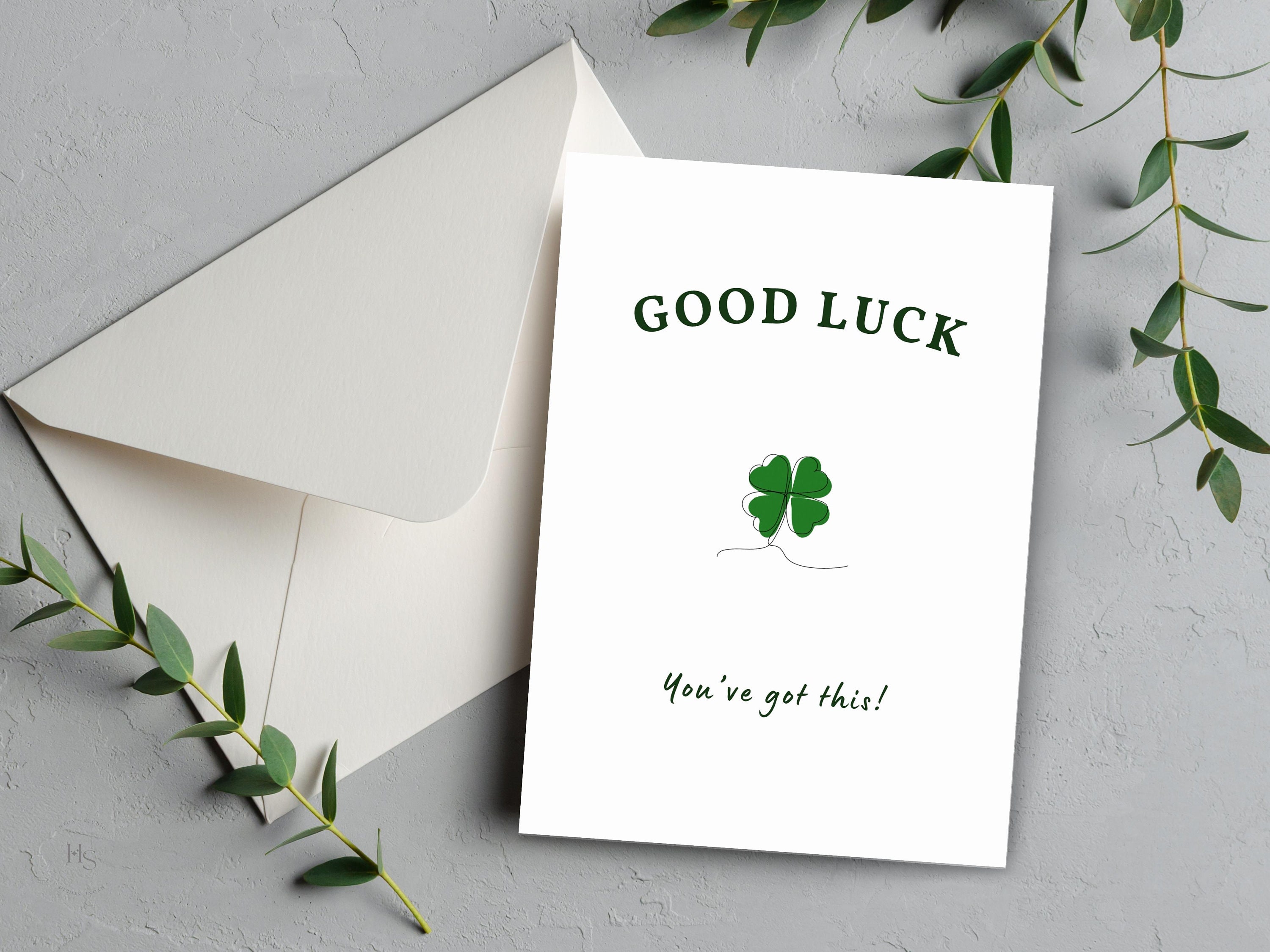 Good Luck Printable Card Four-leaf Clover 4.25x5.5, 5x7 A2, A7 Folded ...