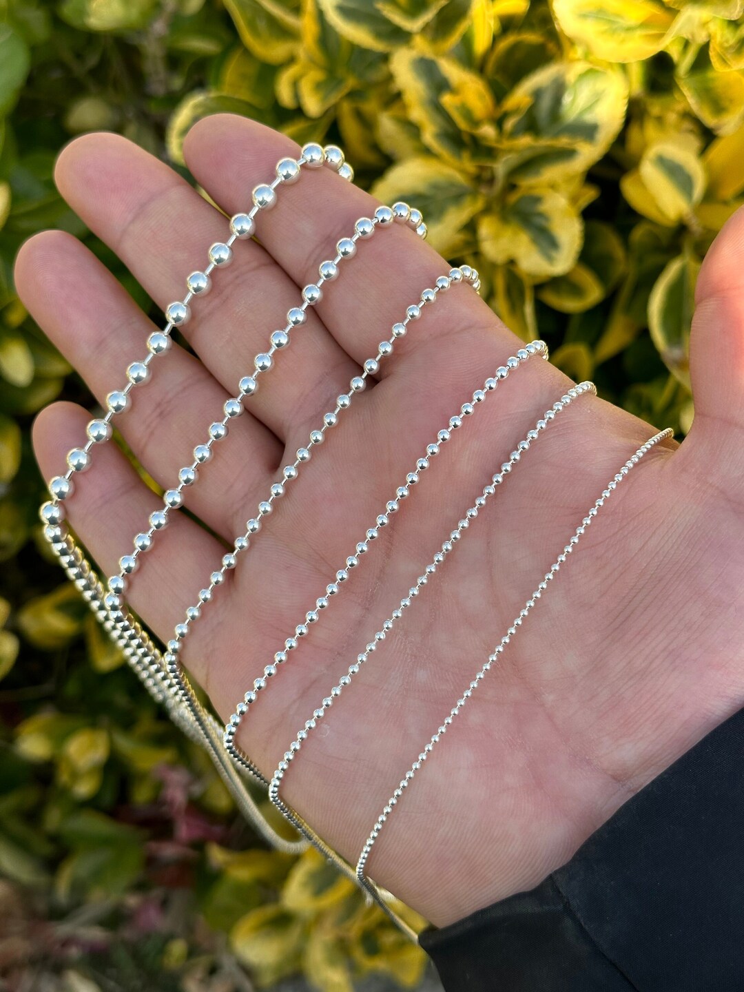 925 Sterling Silver Ball Beaded Chain, Beads Necklace, Dainty Beaded ...