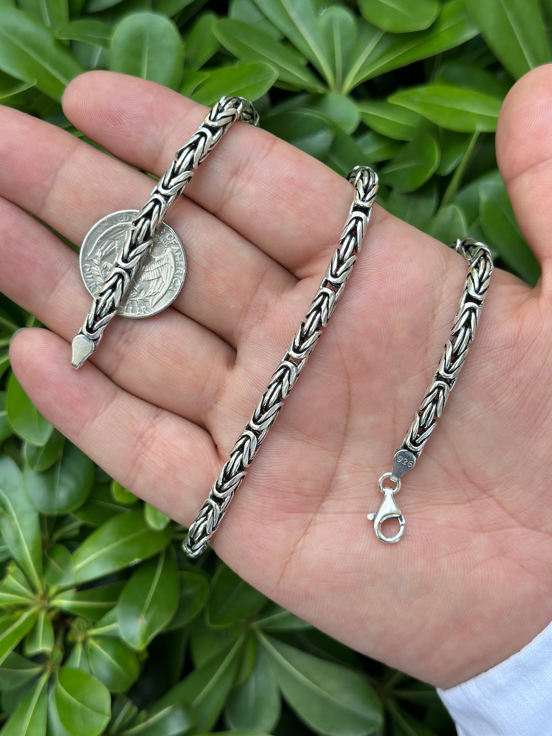 925 Sterling Silver Oxidized Byzantine Chain Necklace and Bracelet ...