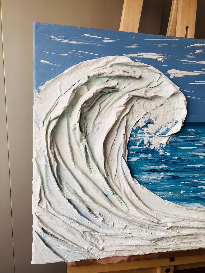 3D Wave Art on Canvas Original. Acrylic Paint With Plaster 3D Waves.sea ...