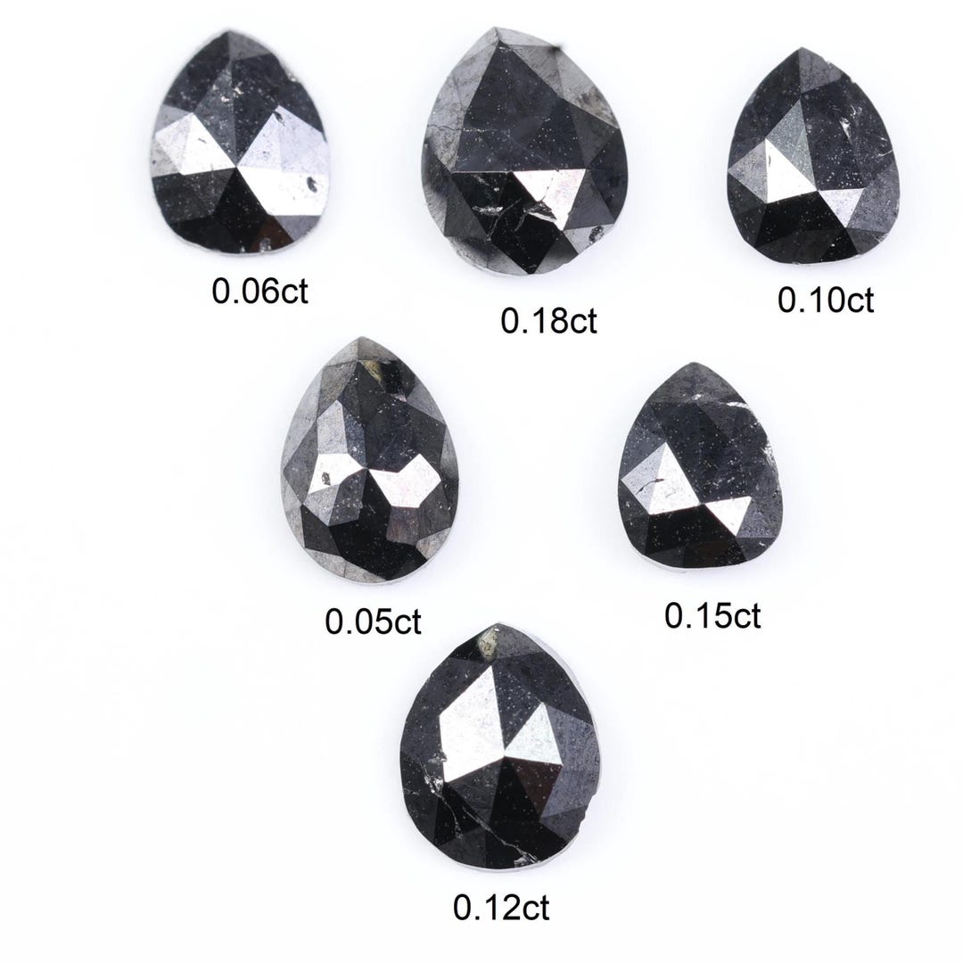 Pear Shape Black Lab Grown Diamonds, Rose Cut Diamond, Rustic Loose ...