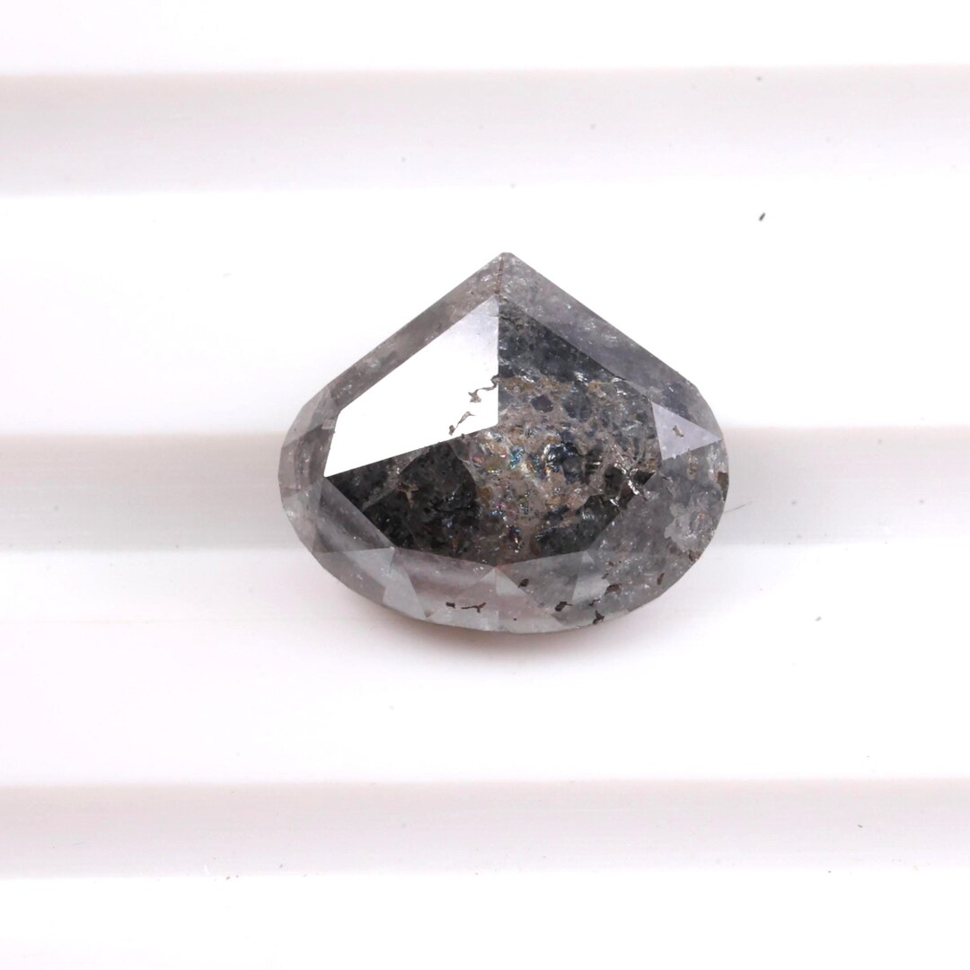 2.51 Ct Rustic Grey Black Rose Cut Diamond, Natural Pear Shape Diamond ...