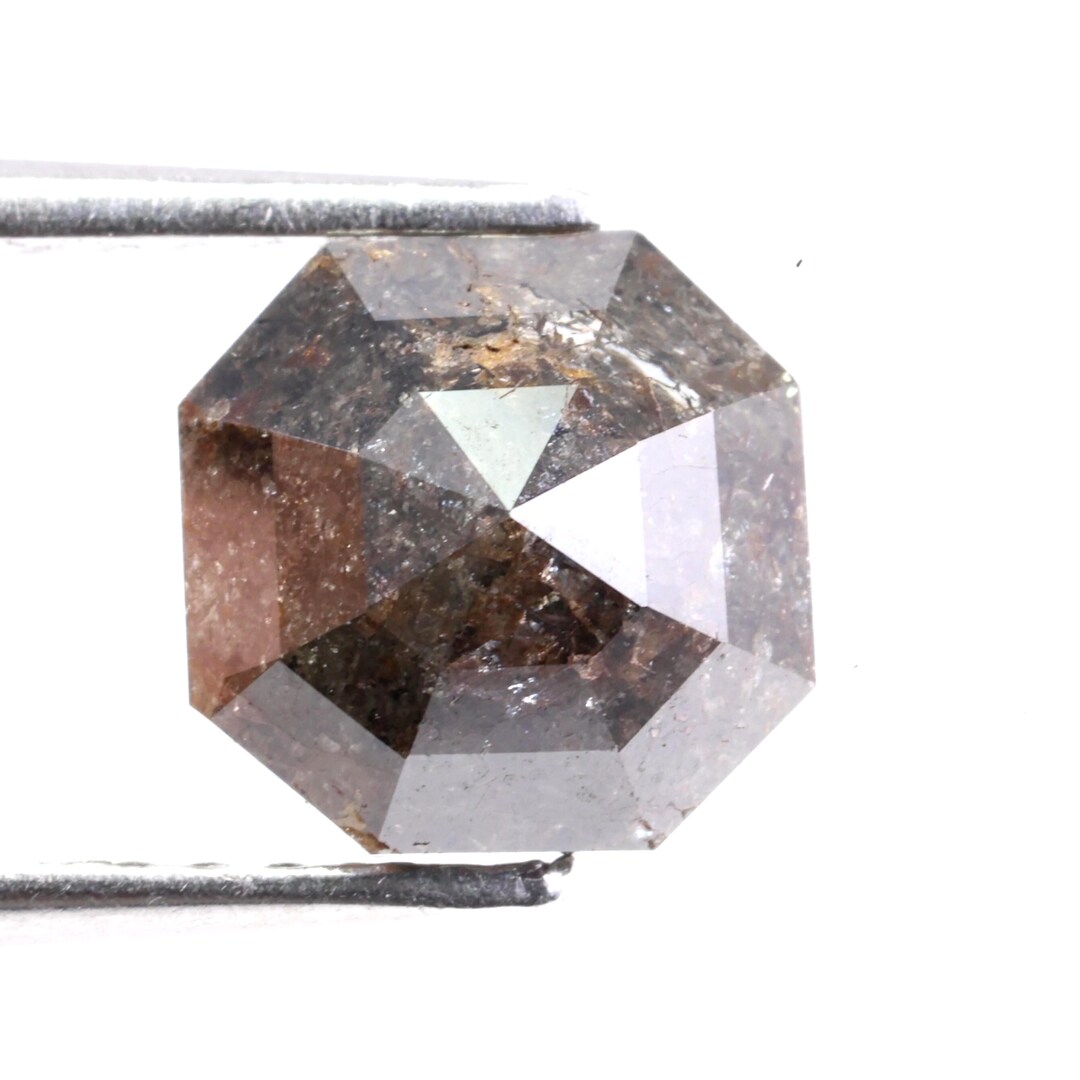 1.54 Ct Octagon Shape Diamond, Loose Diamond, Rustic Dark Grey Diamond ...