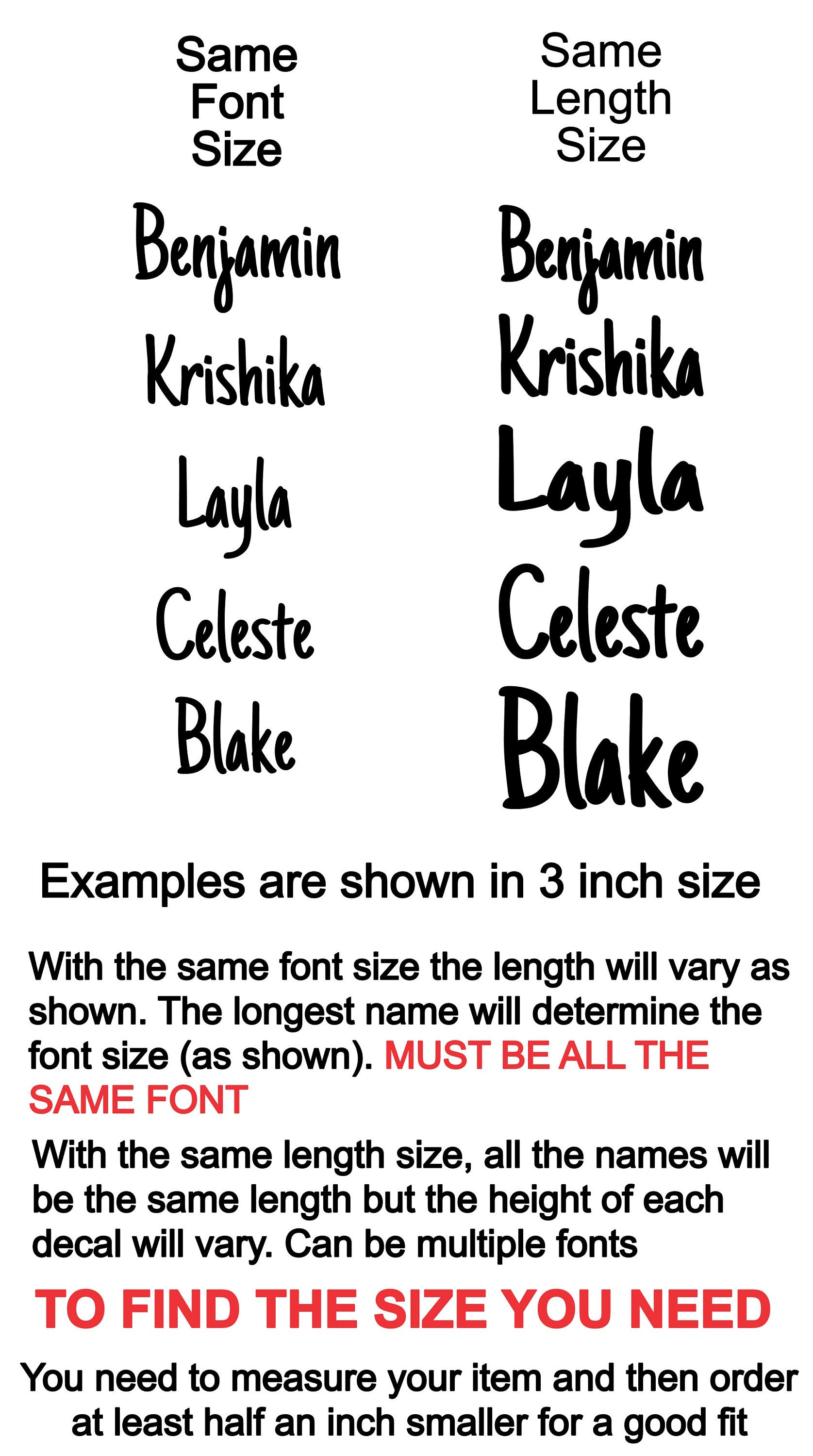 Same Font Size Custom Name Decal Personalized Name Sticker Custom ...