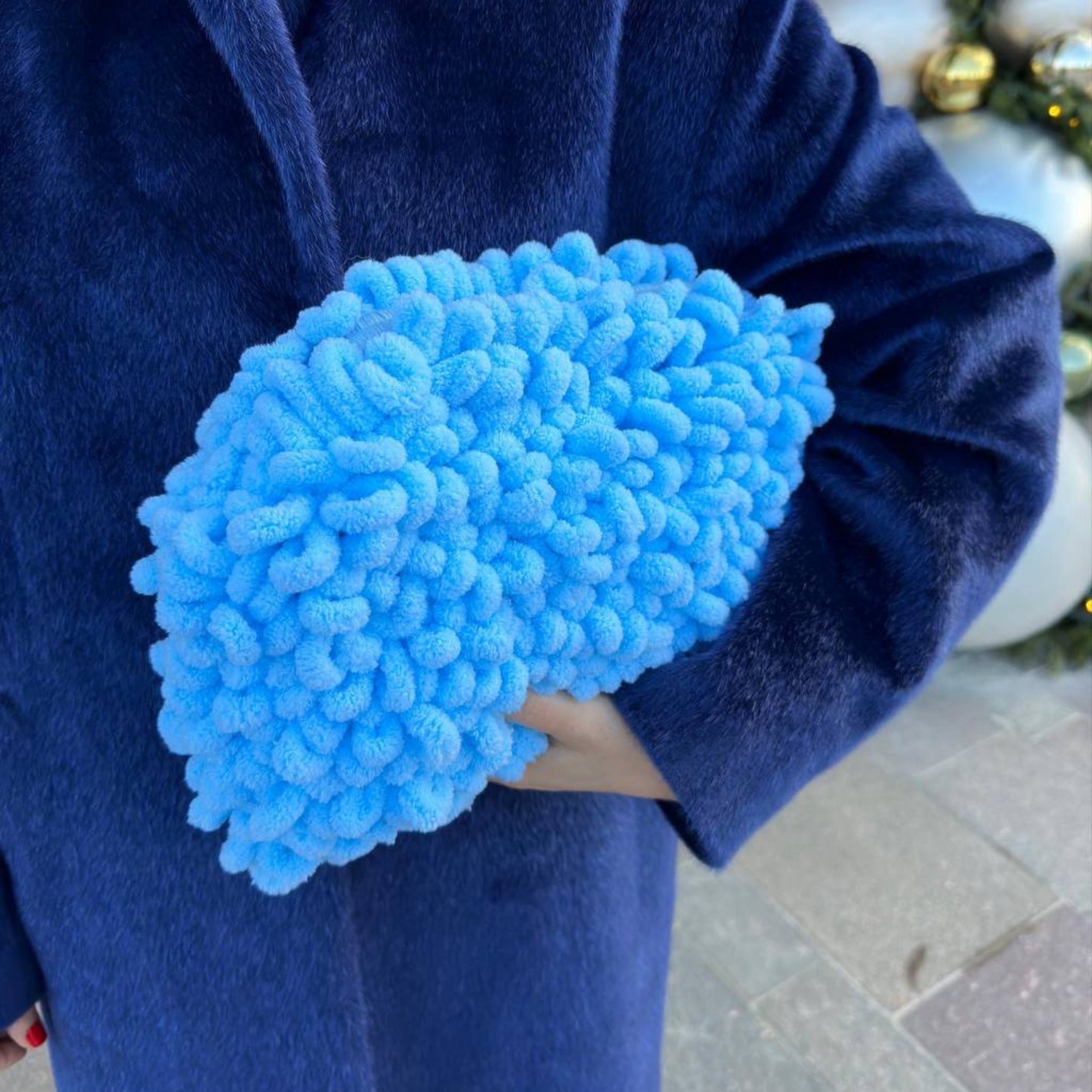 Blue Puffy Bag Teddy Clutch Bag Knitting Puffy Clutch With - Etsy