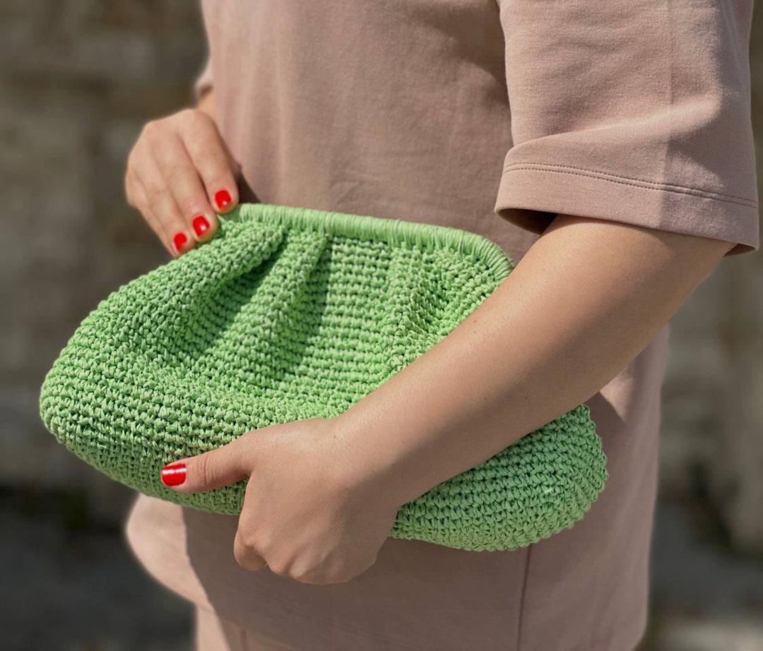Neon Green Bridesmaid Raffia Clutch Bag | Woven Straw Knitted Raffia ...