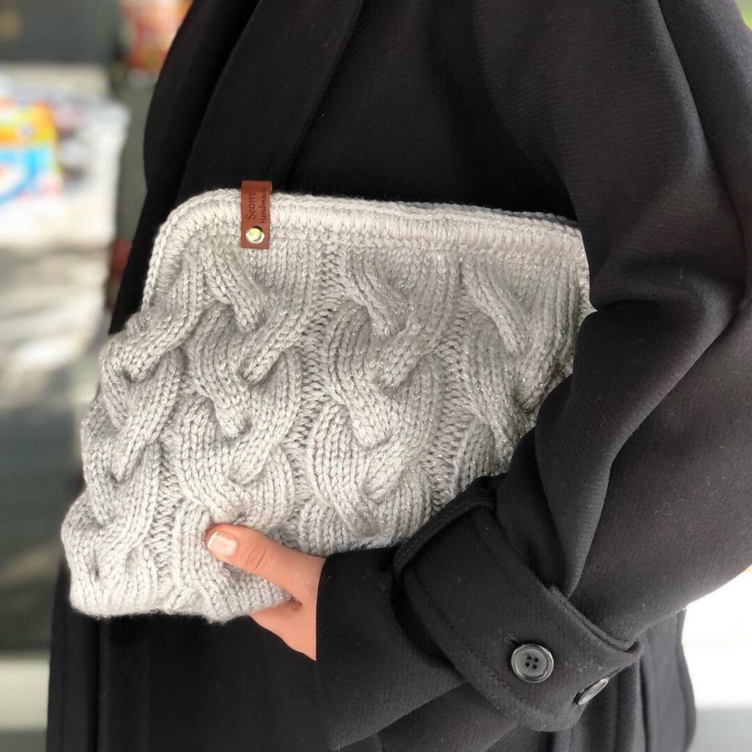 Gray Wool Clutch Handbag for Women | Pouch Clutch Bag With Hidden Metal ...