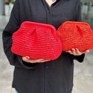 Natural Raffia Crochet Clutch Bag | Straw Knitted Raffia Bag | Colorful ...