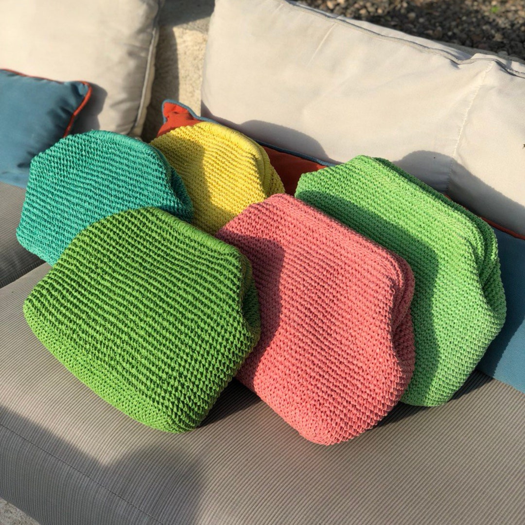 Knitting Raffia Clutch Bag | Straw Raffia Pouch Bag With Hidden Metal ...