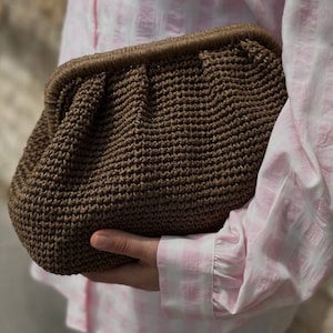 Dark Brown Raffia Clutch Bag | Woven Straw Knitted Raffia Bag | Pouch ...