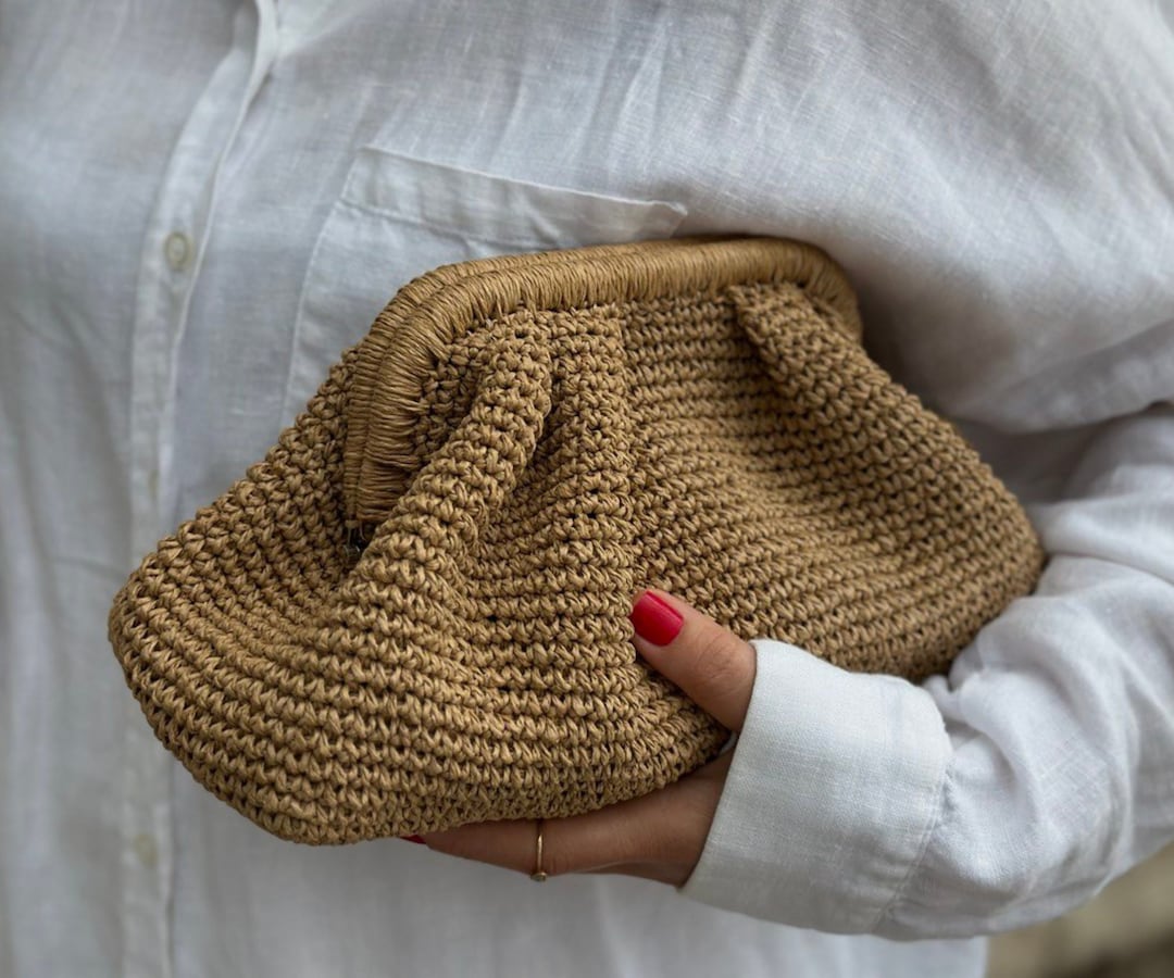 Small Raffia Beige Clutch Bag for Women | Straw Knitted Raffia Bag ...