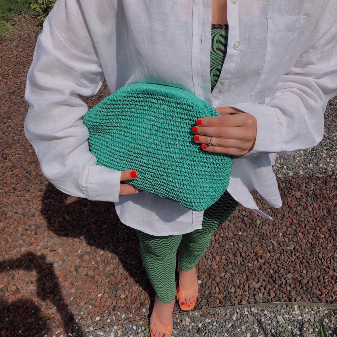 Raffia Colorful Crochet Clutch Bag Straw Knitted Raffia Bag - Etsy