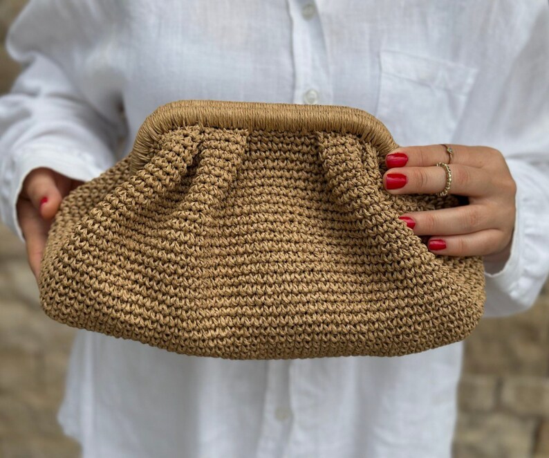 Small Raffia Beige Clutch Bag for Women Straw Knitted Raffia - Etsy