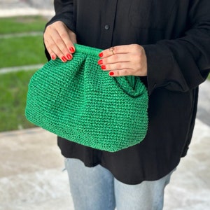 Green Raffia Beige Clutch Bag for Women | Large Straw Knitted Raffia ...