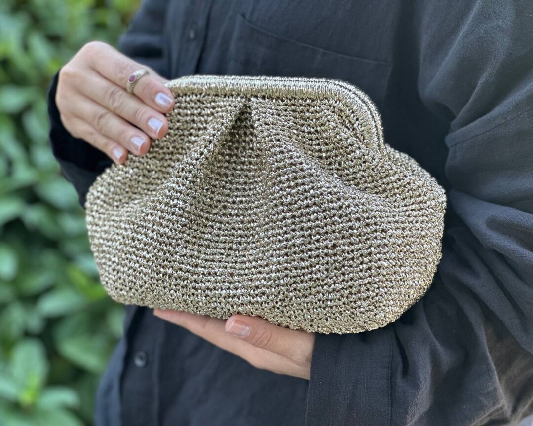 Gold Clutch Metallic Raffia Handbags | Handmade Summer Raffia Handbags ...