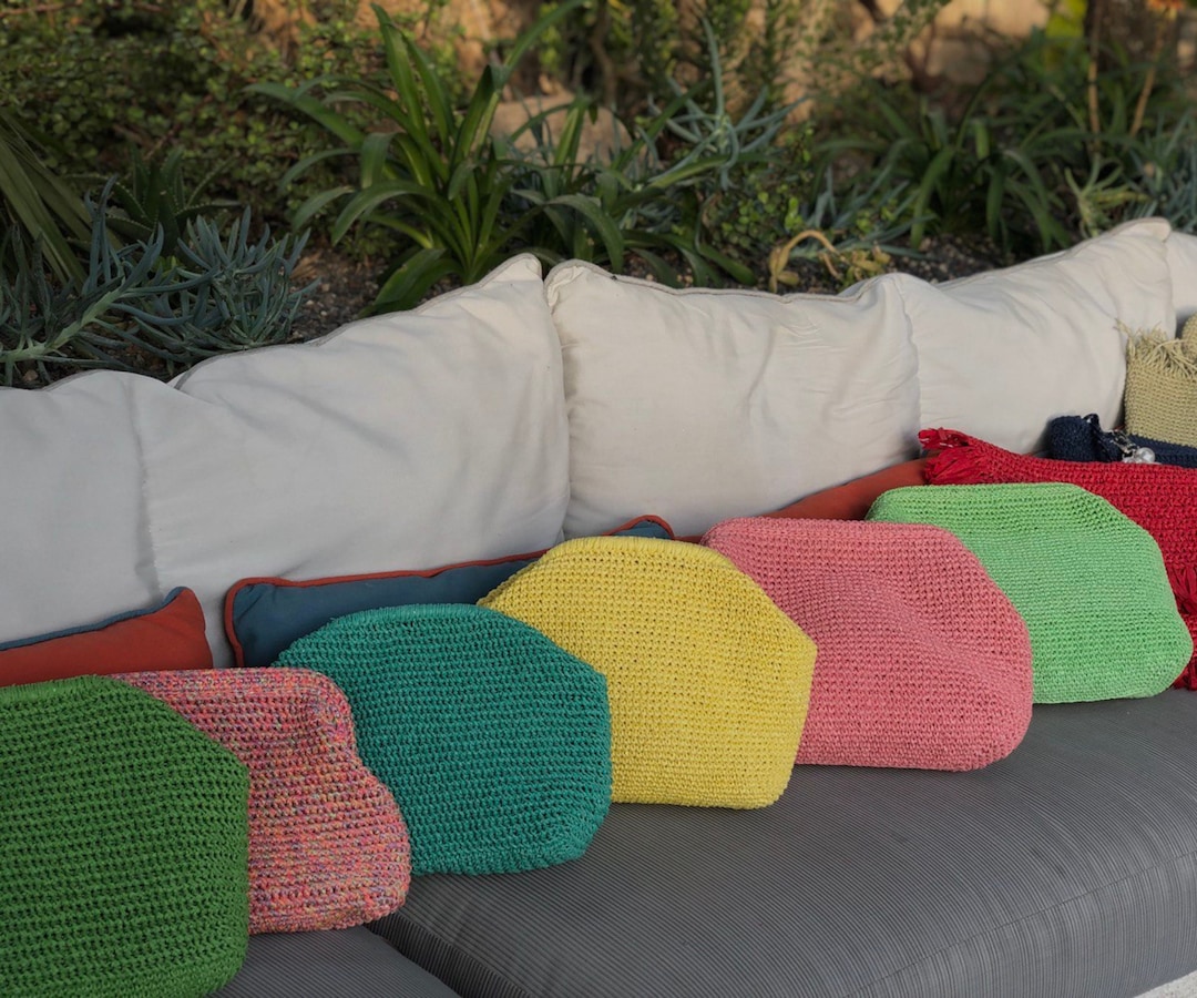 Raffia Colorful Crochet Clutch Bag | Straw Knitted Raffia Bag | Natural ...