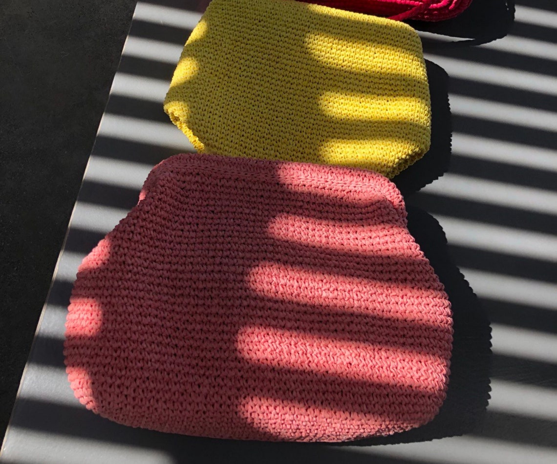 Raffia Colorful Crochet Clutch Bag Straw Knitted Raffia Bag - Etsy