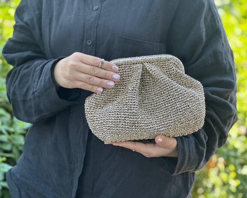 Gold Clutch Metallic Raffia Handbags | Handmade Summer Raffia Handbags ...