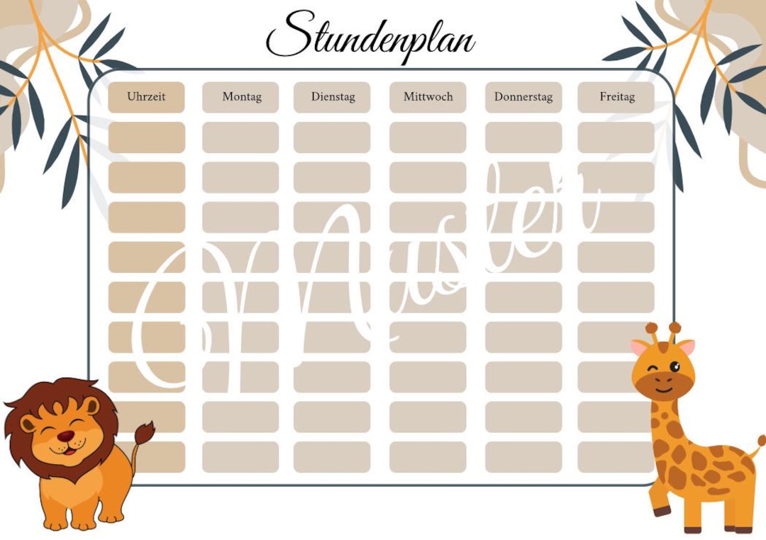 Stundenplan Löwe & Giraffe zum Ausdrucken | digitaler Download - Etsy.de
