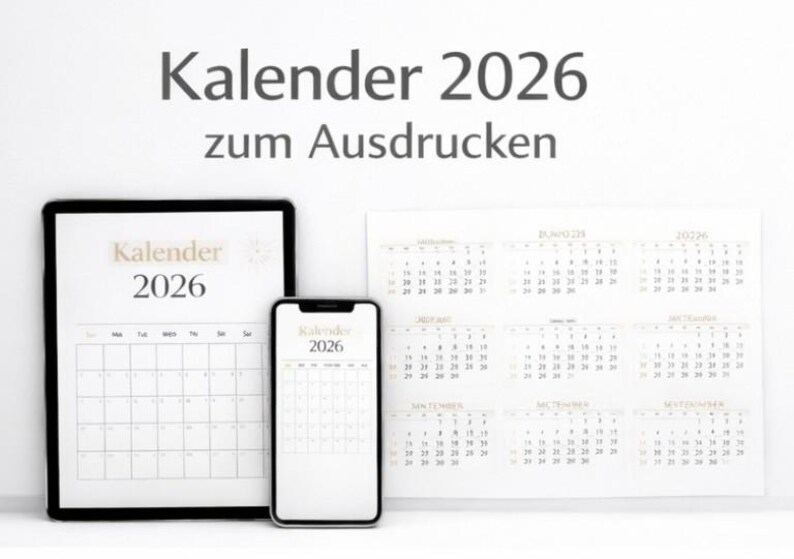 Kalender 2026 zum Ausdrucken • Minimalistischer Monatskalender ...
