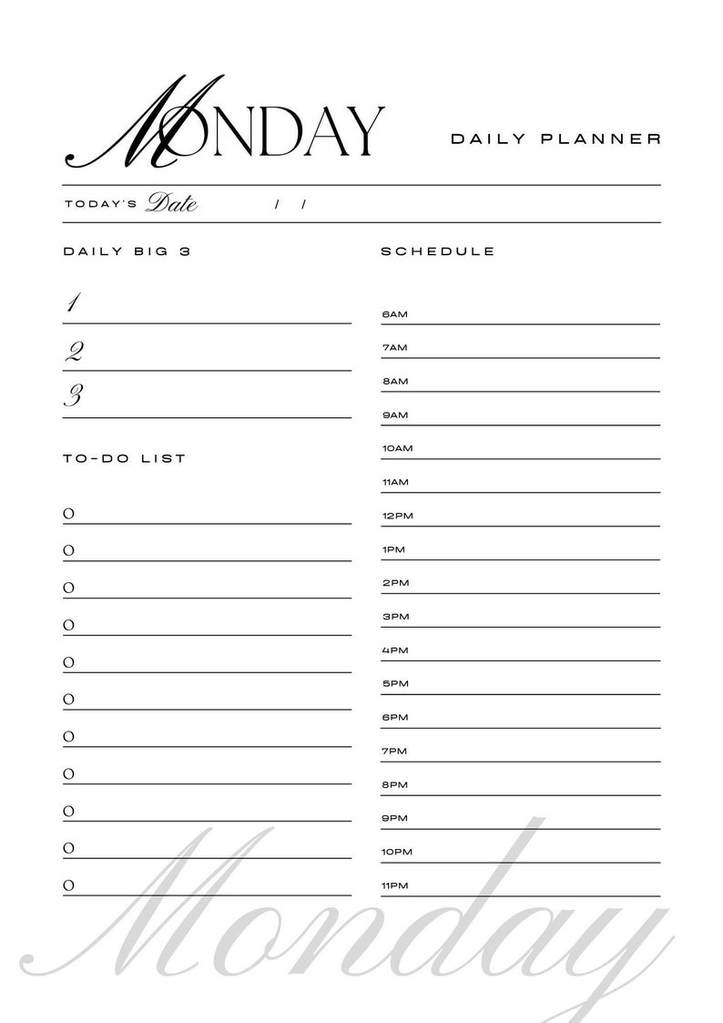 Elegant Daily Planner Printable Planner Instant Download - Etsy