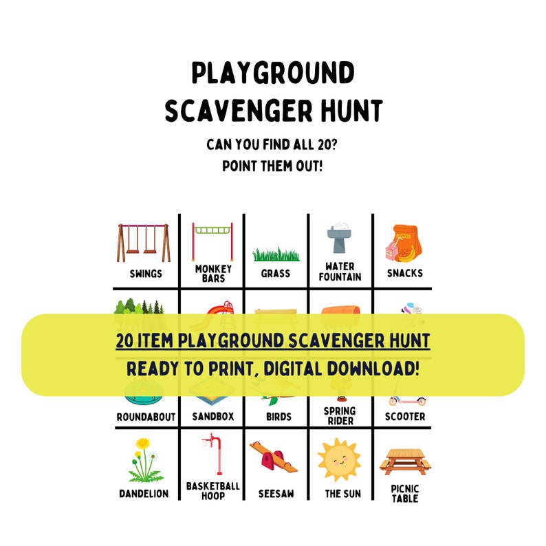 Playground Scavenger Hunt for All Ages, Printable Town Park Treasure ...