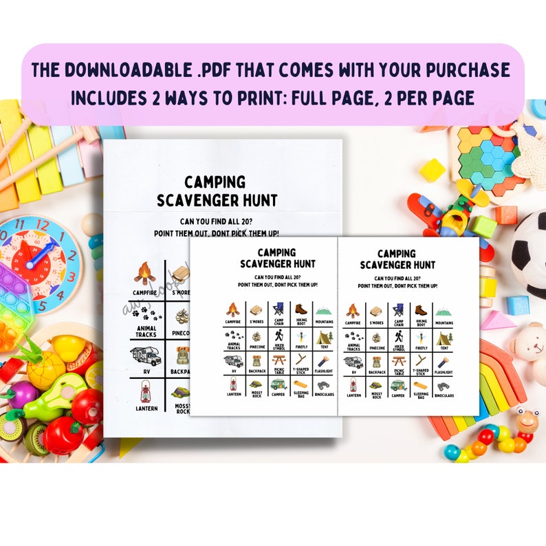 Camping Scavenger Hunt for Kids, Toddler Outdoor Printable Activity ...