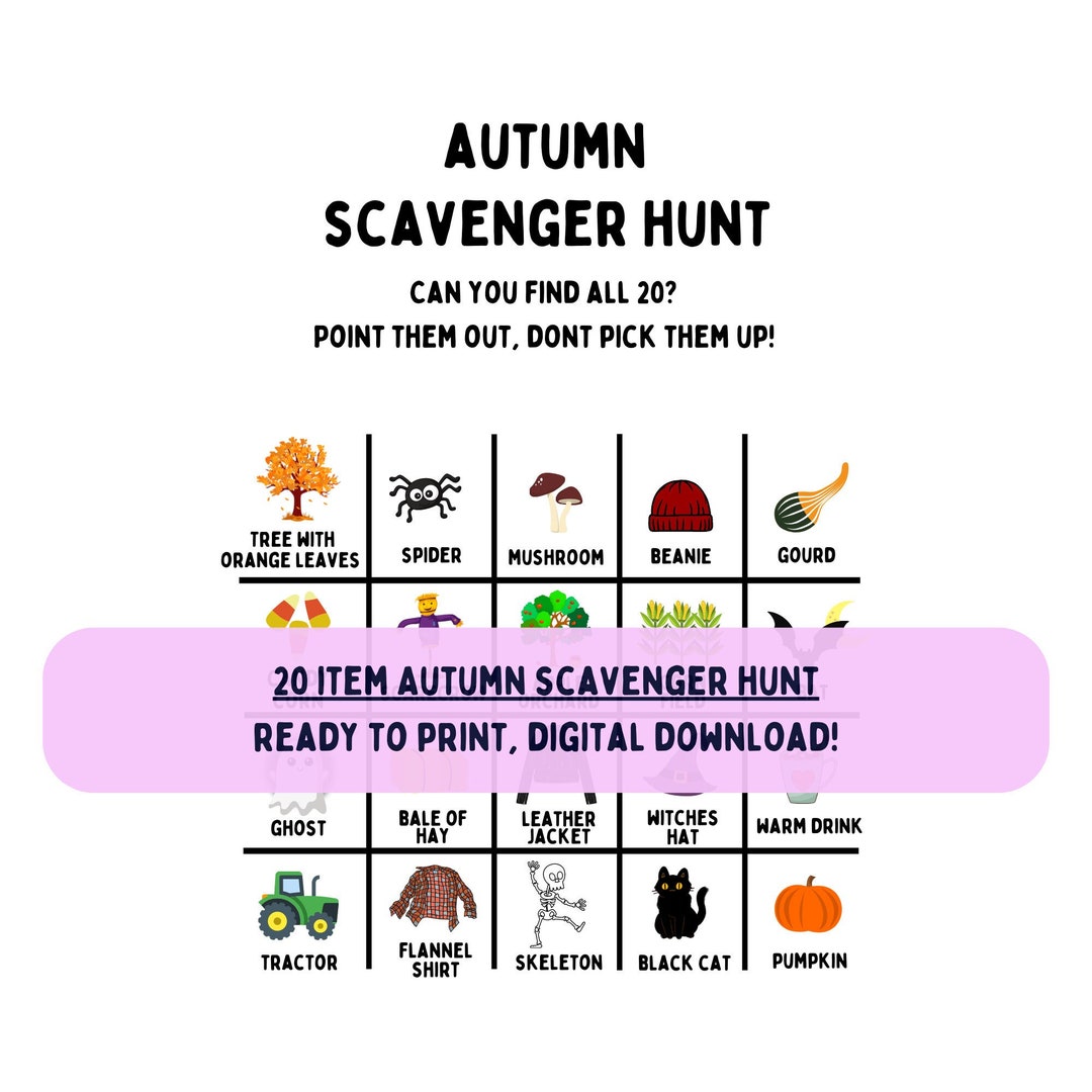 Fall Time Scavenger Hunt for Kids, Outdoor Autumn Toddler Printable ...