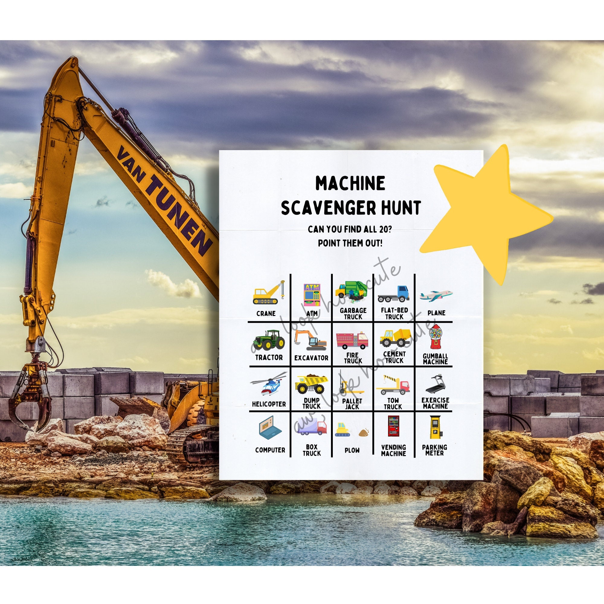 Machine Scavenger Hunt for All Ages, Printable Construction Vehicle ...
