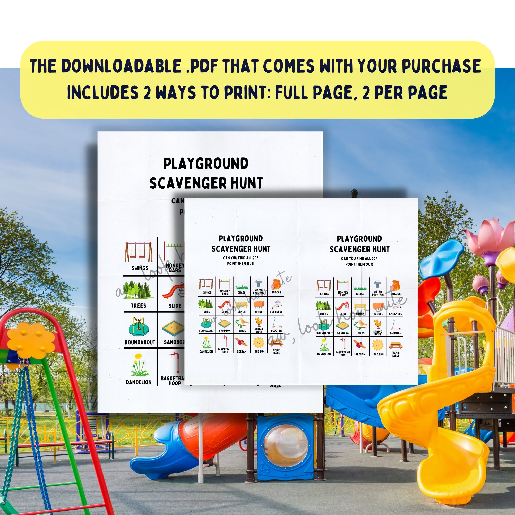 Playground Scavenger Hunt for All Ages, Printable Town Park Treasure ...