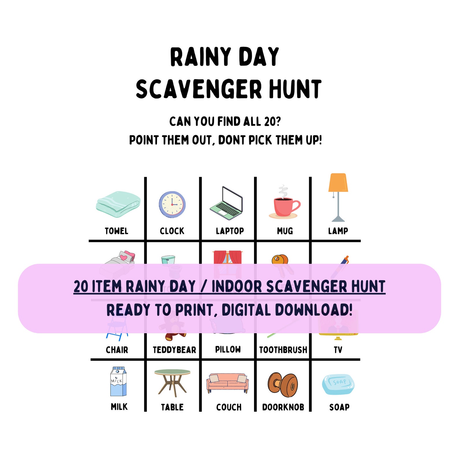 Indoor Kids Scavenger Hunt for Kids, Inside Toddler Activity, Preschool ...