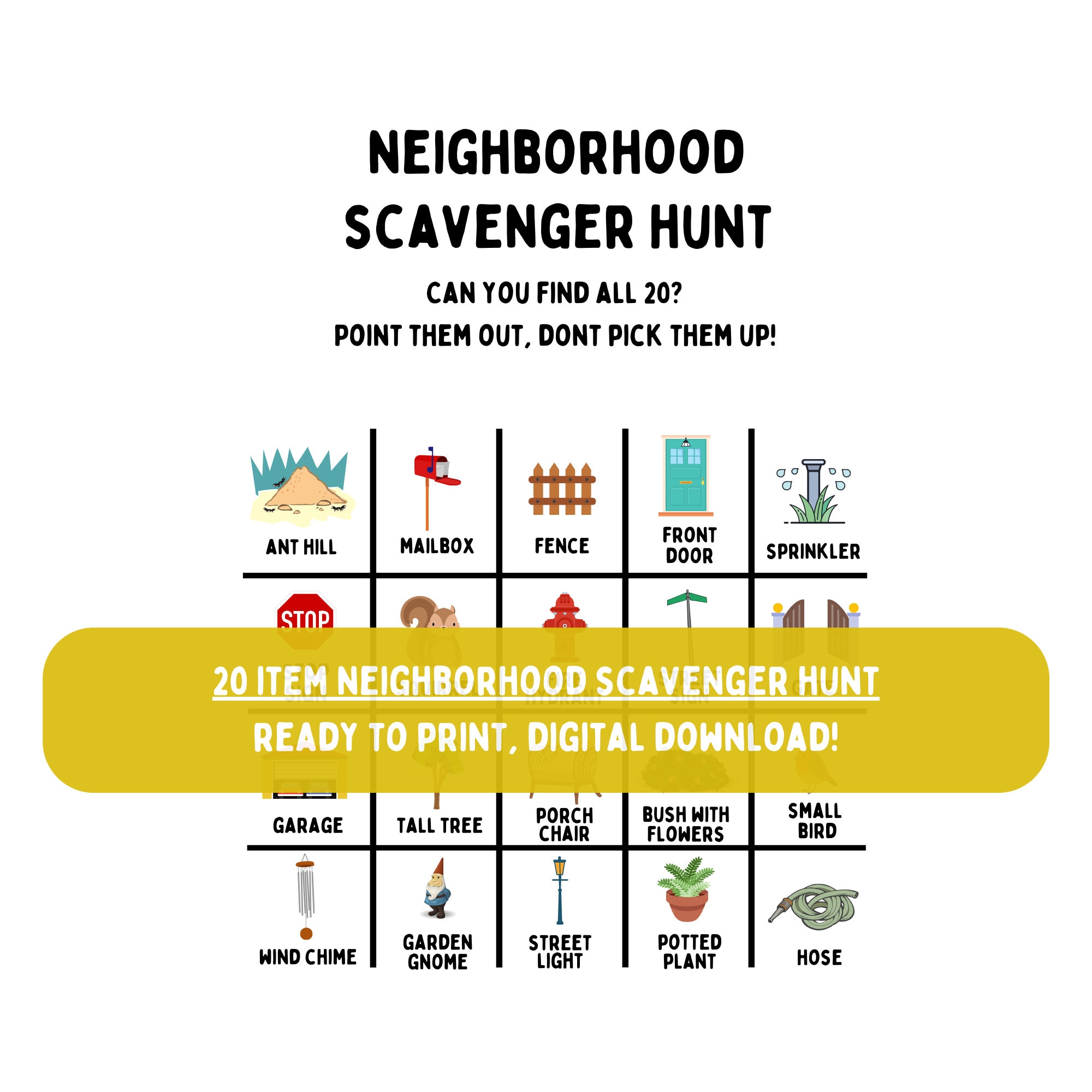 Neighborhood Walk Scavenger Hunt for Kids, Toddler Outdoor Printable ...