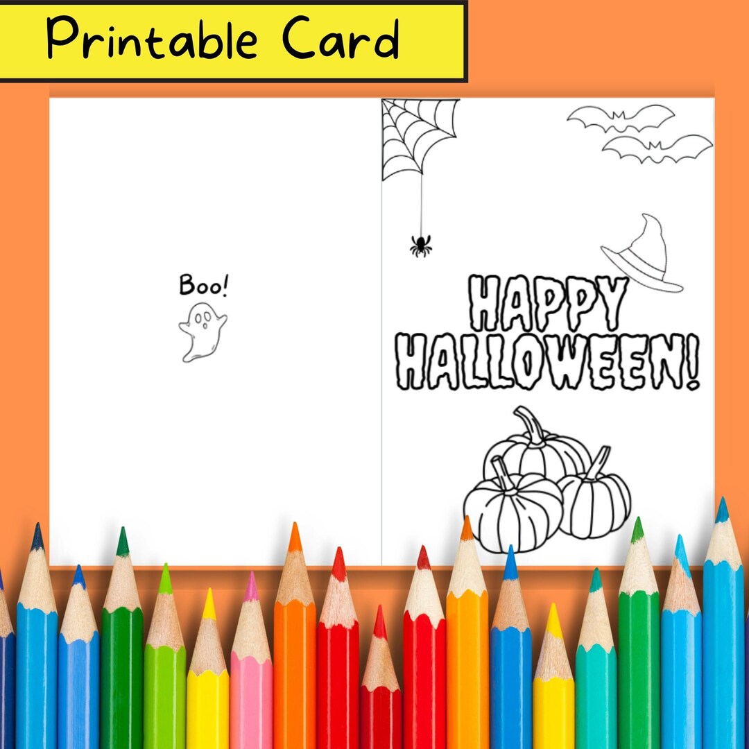 Halloween Coloring Card Printable DIY Homemade Card From - Etsy