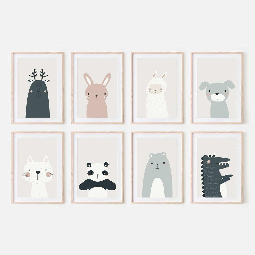 Nordic Woodland Forest Animals Digital Print Set of 8, Nursery Digital ...