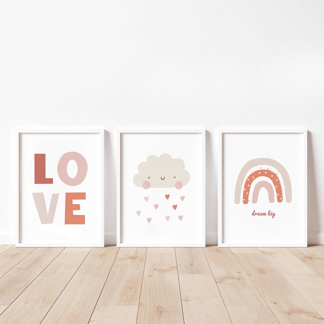 Affirmations for Kids, Love Cloud Rainbow Digital Print Set of 3 ...