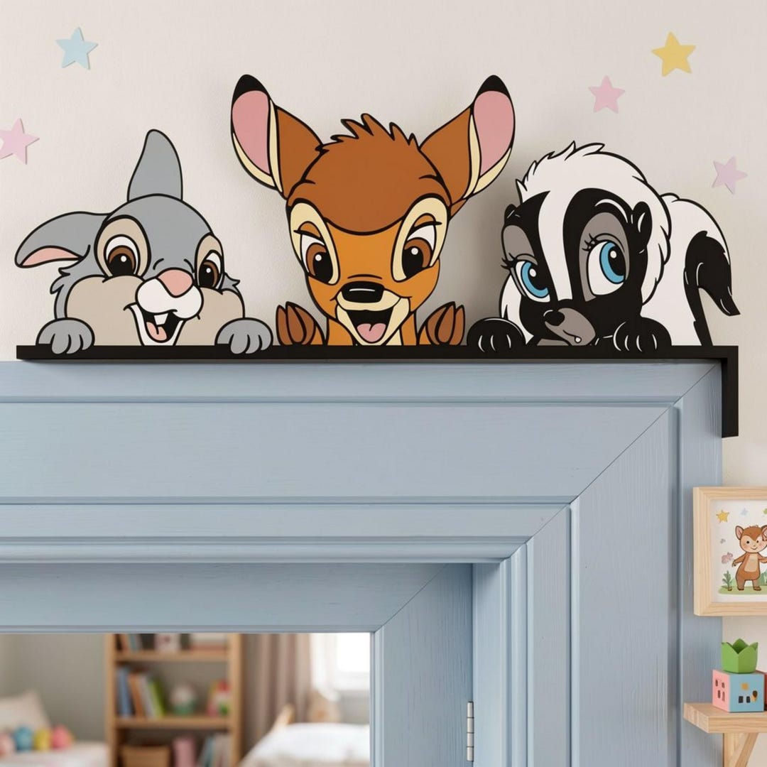 Cute Peekaboo Bambi Thumper & Flower Door Corner Sign, Disney Peeking ...