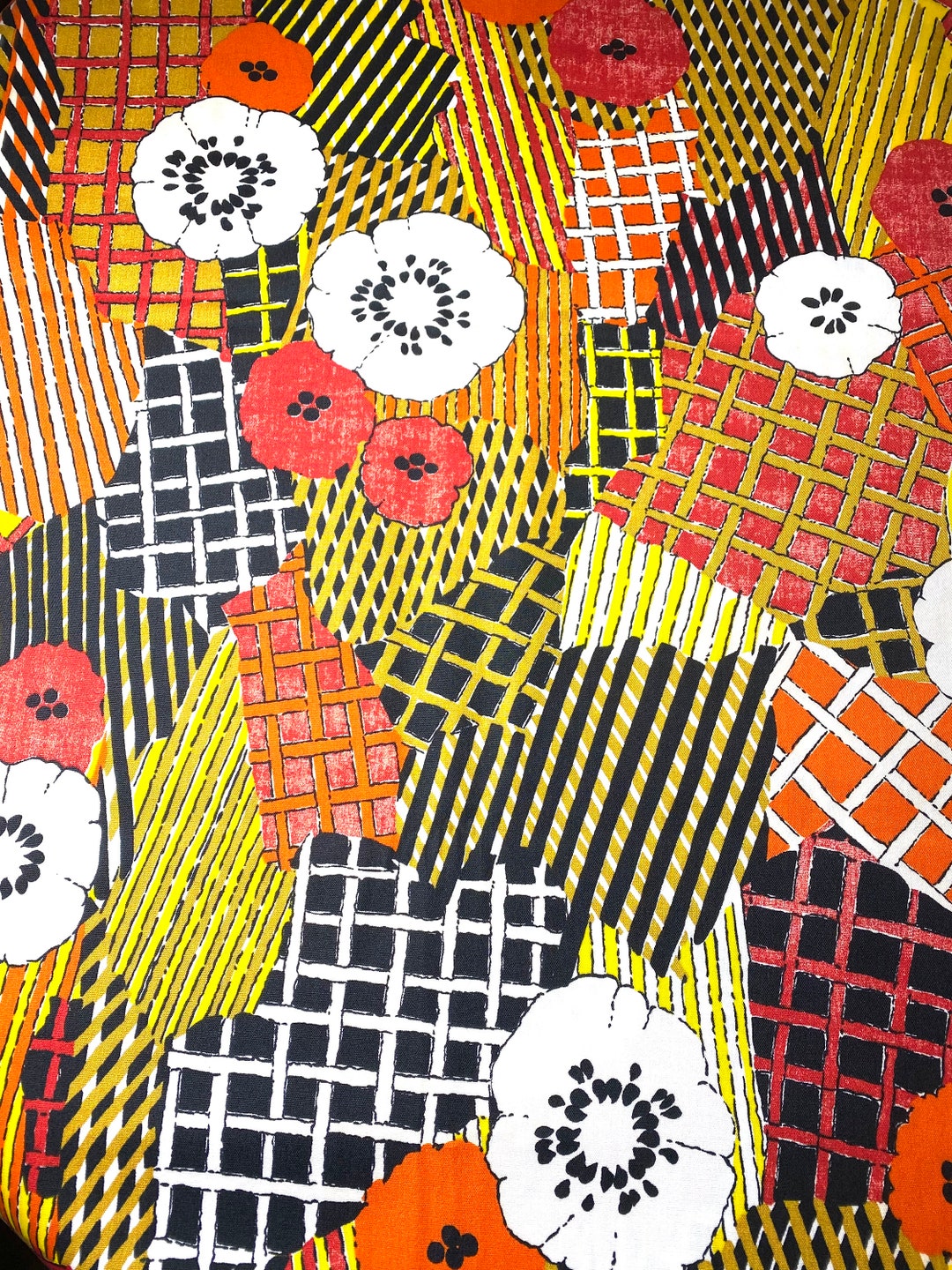 1970s Large Boho Floral Patchwork Design Fabric-vintage Fabric-abstract ...