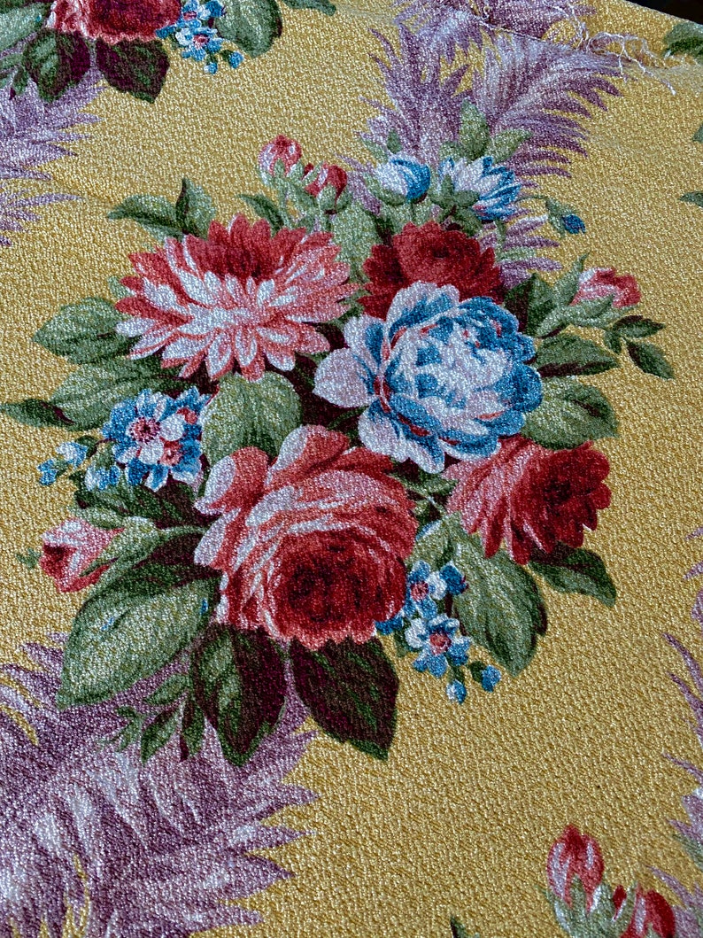 1940s Floral Bark Cloth: Mid-century Modern Fabric, Roses Print - Etsy