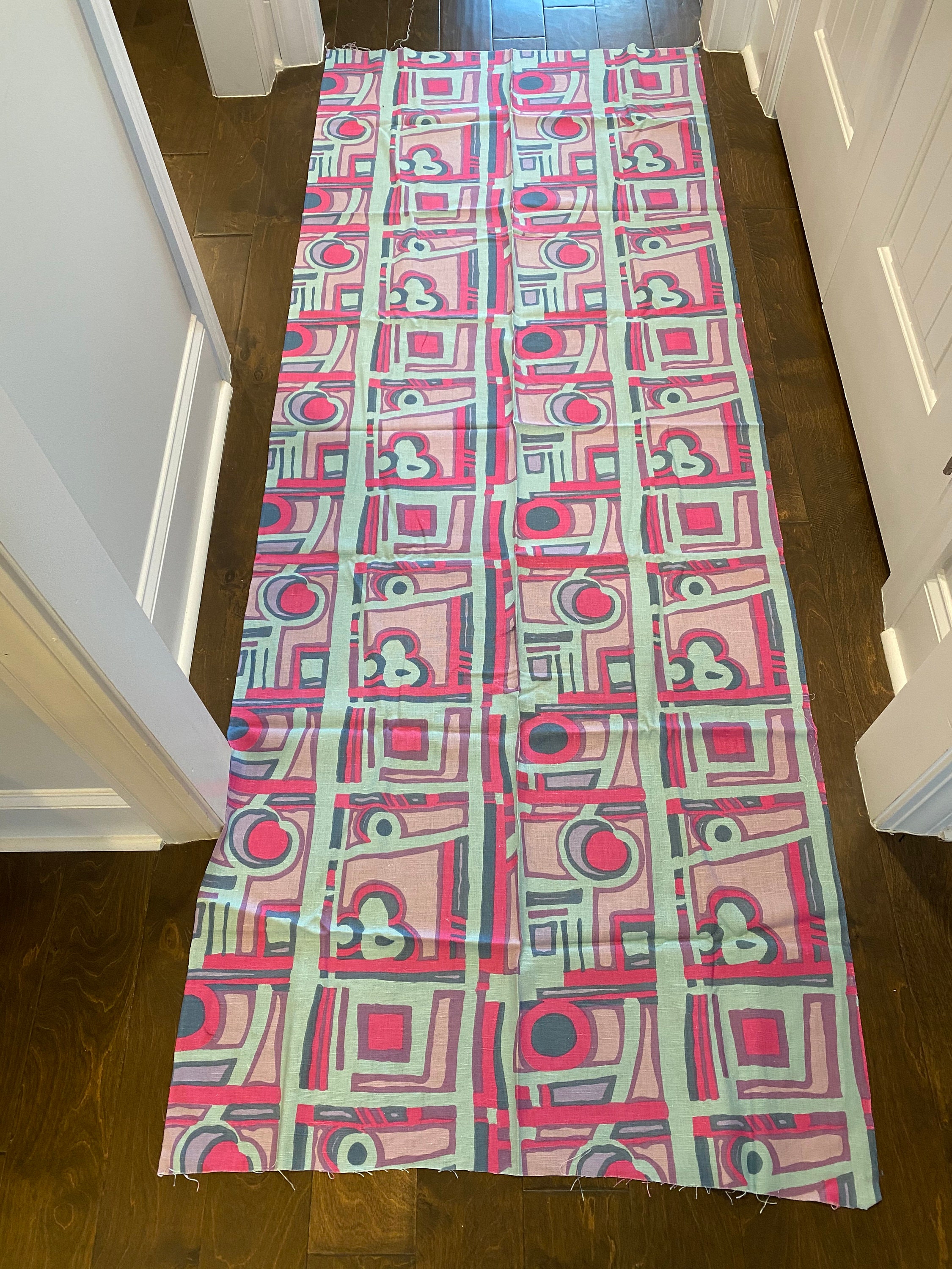 1960s Geometric Pop Art Design Linen-vintage Linen-36in Linen-pink and ... 1960s Geometric Pop Art Design Linen-vintage Linen-36in Linen-pink and ...